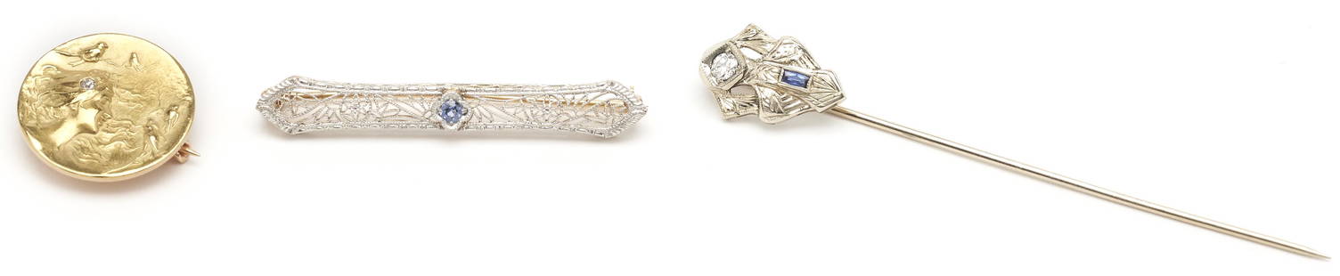 Antique 18k Gold Diamond Sapphire Stick Pin