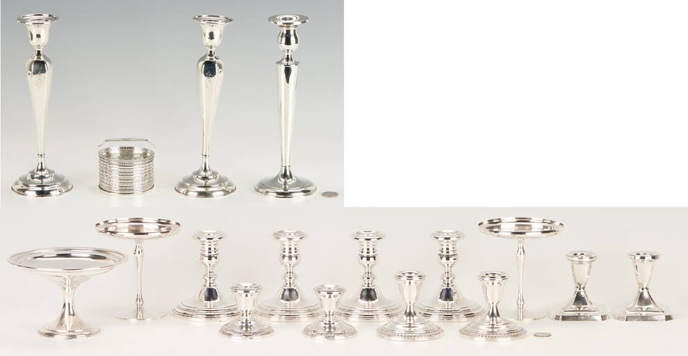 26 Asst. Sterling Silver Items, Compotes, Candlesticks, & Coasters