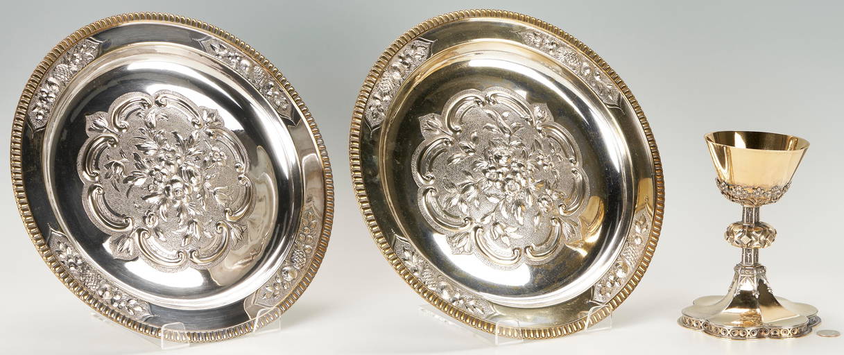 English Sterling Chalice & 2 Silver Plated Communion Plates