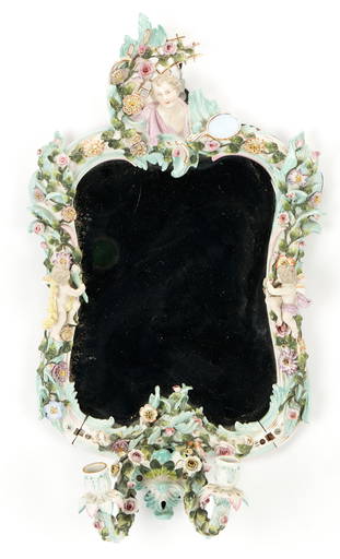 Porcelain Mirror, Poss. Dresden, With Floral & Figural Motifs
