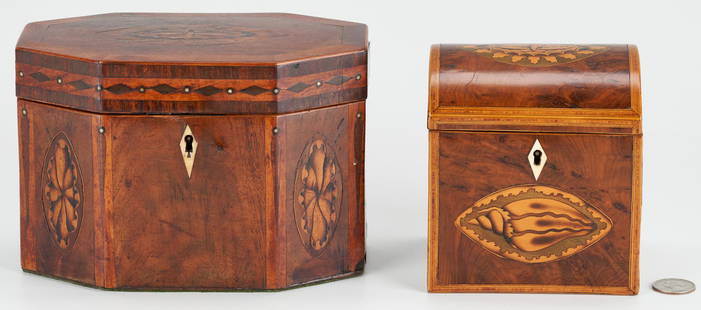 (on 2) George Iii Inlaid Mahogany Tea Caddy