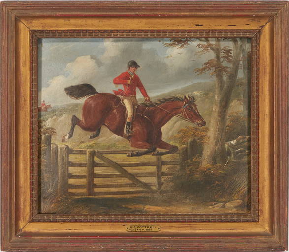 Henry S. Cottrell Oil English Hunt Scene Painting, Taking a Gate (#0408 ...