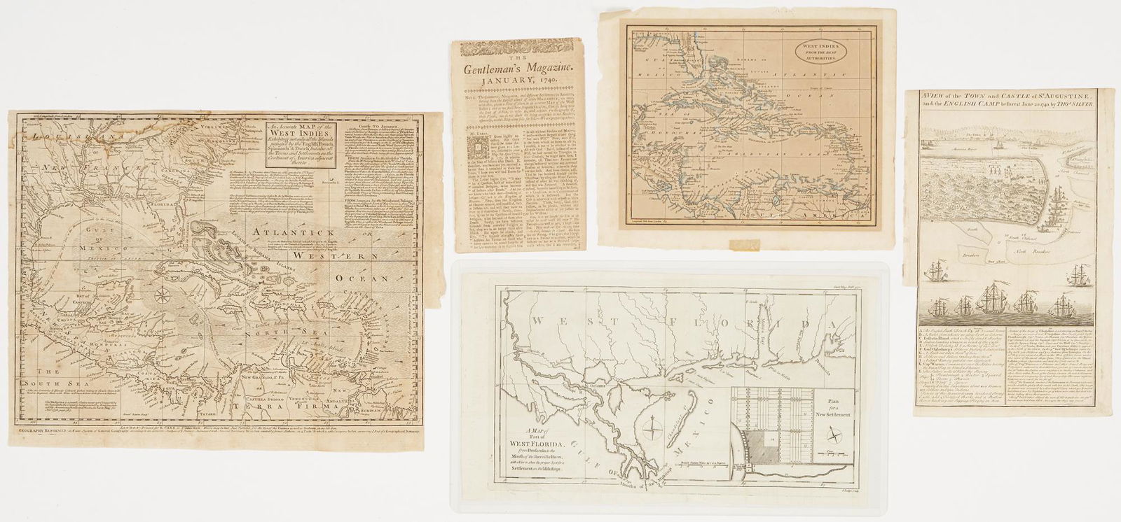 4 Early Florida Maps, Incl. St. Augustine & Bowen Auction
