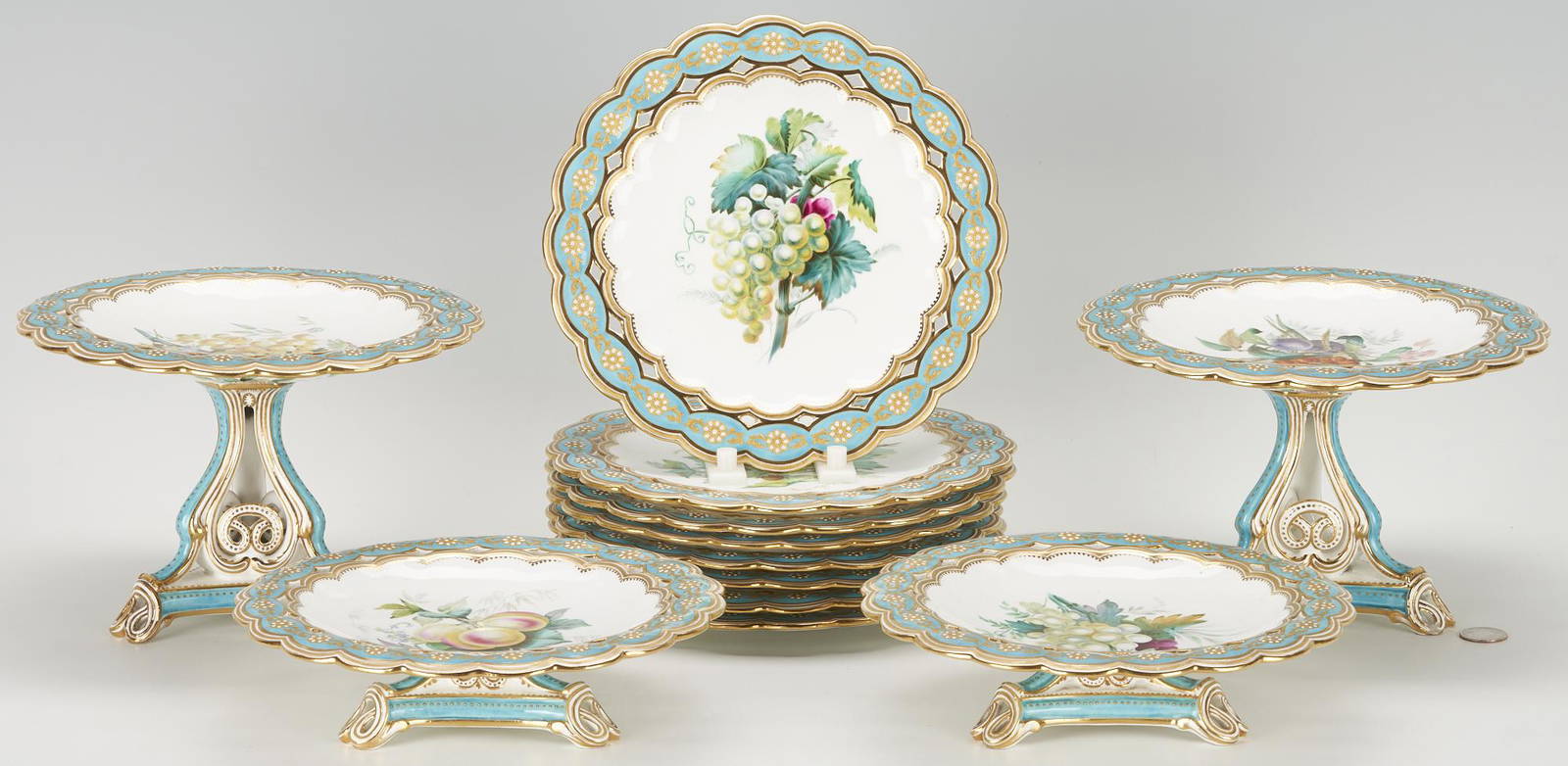 12 Pcs. English Rococo Style Dessert Set With Fruit & Flower Decoration ...