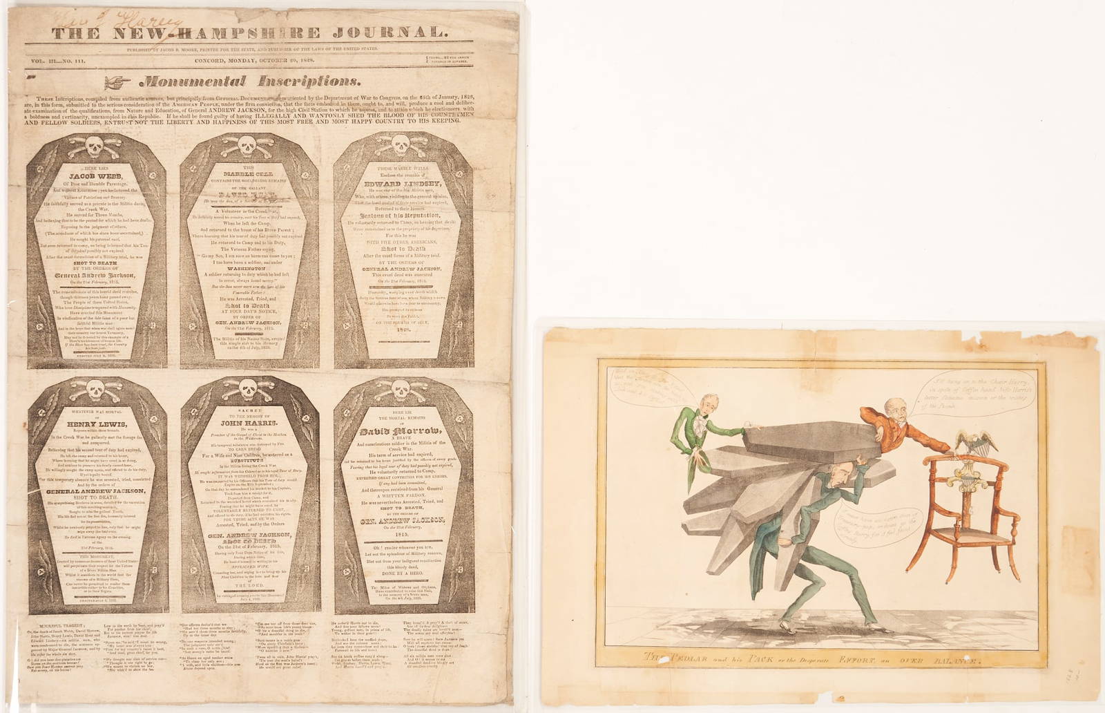Andrew Jackson Coffin Handbill And Political Cartoon Auction