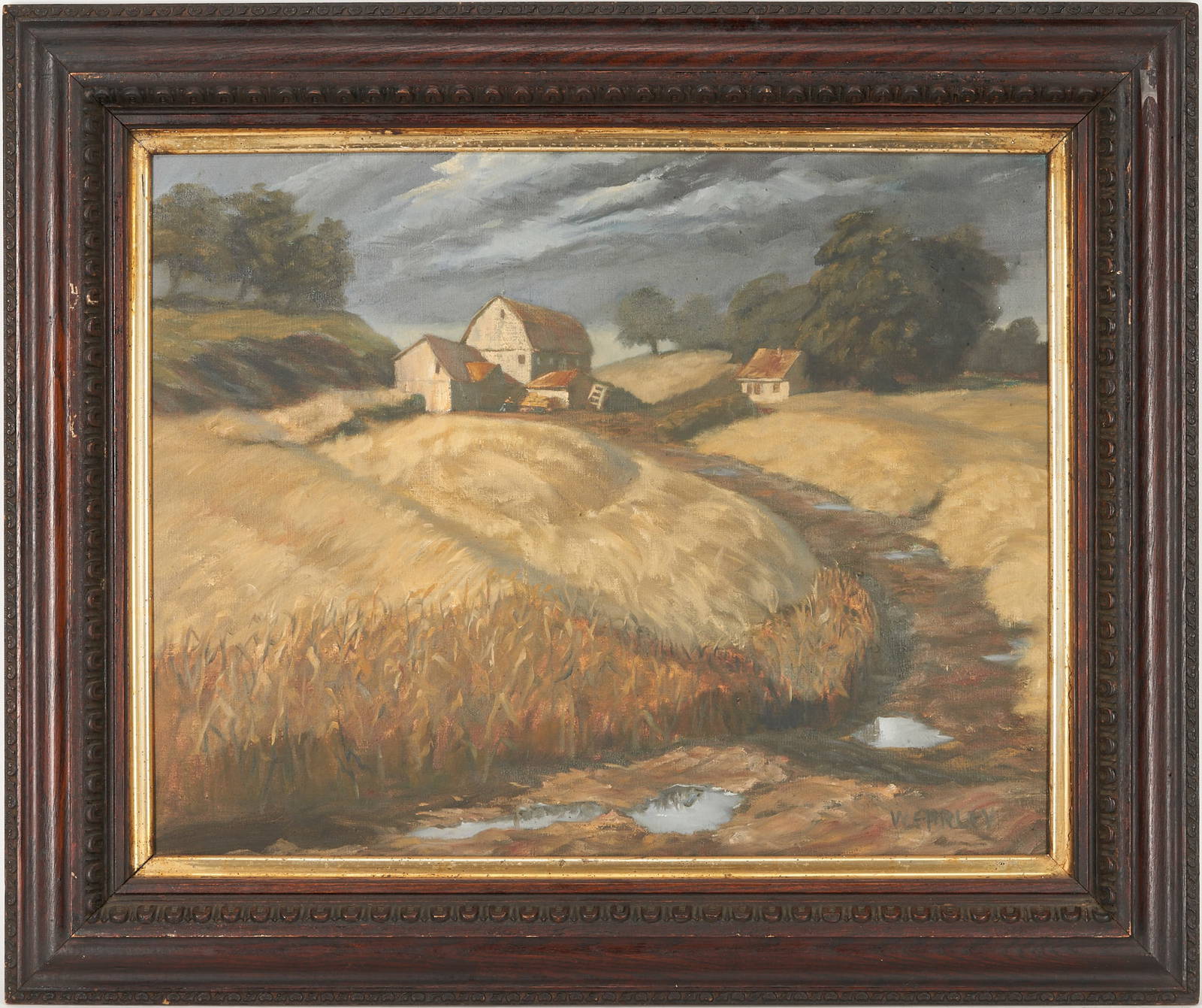 Margaret Wehrley O/c Regionalist Wisconsin Farm Landscape, Rainy Day ...
