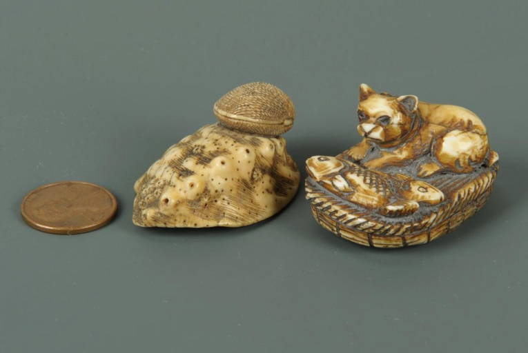 2 Carved Japanese Ivory Netsukes, Dog and Clam - Jun 30, 2012 | Case ...