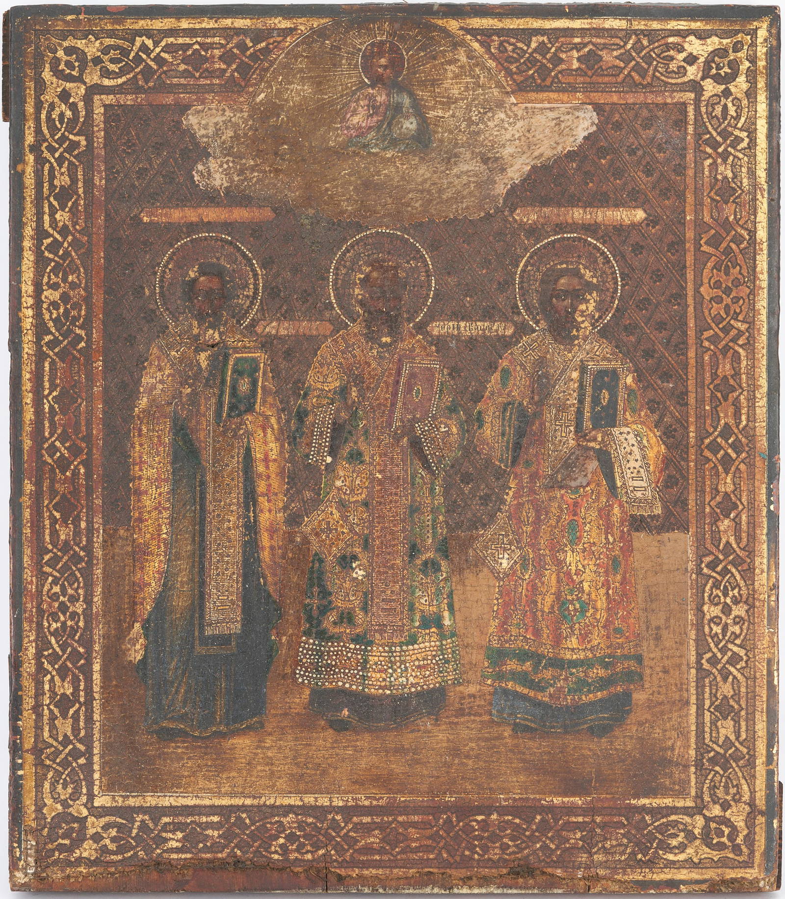 Russian Tempura Icon, Three Hierarchs Auction