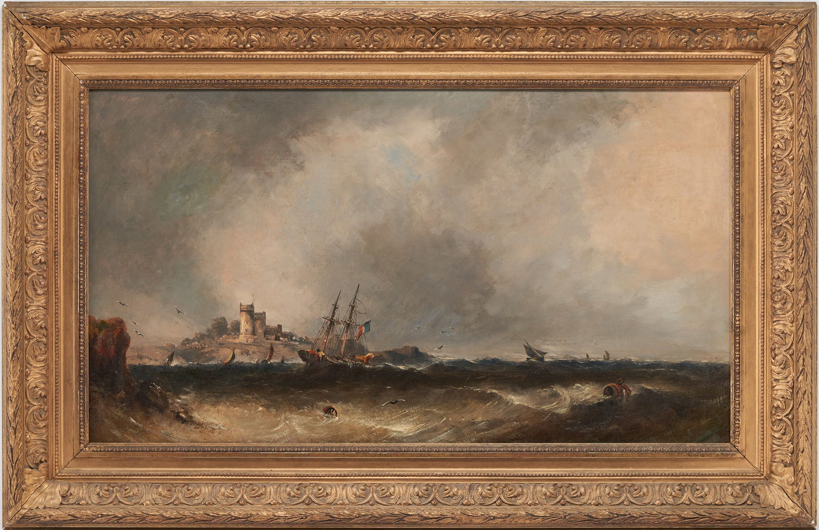 William Mcalpine 19th C. O/c Seascape, Ships On A Stormy Sea Auction