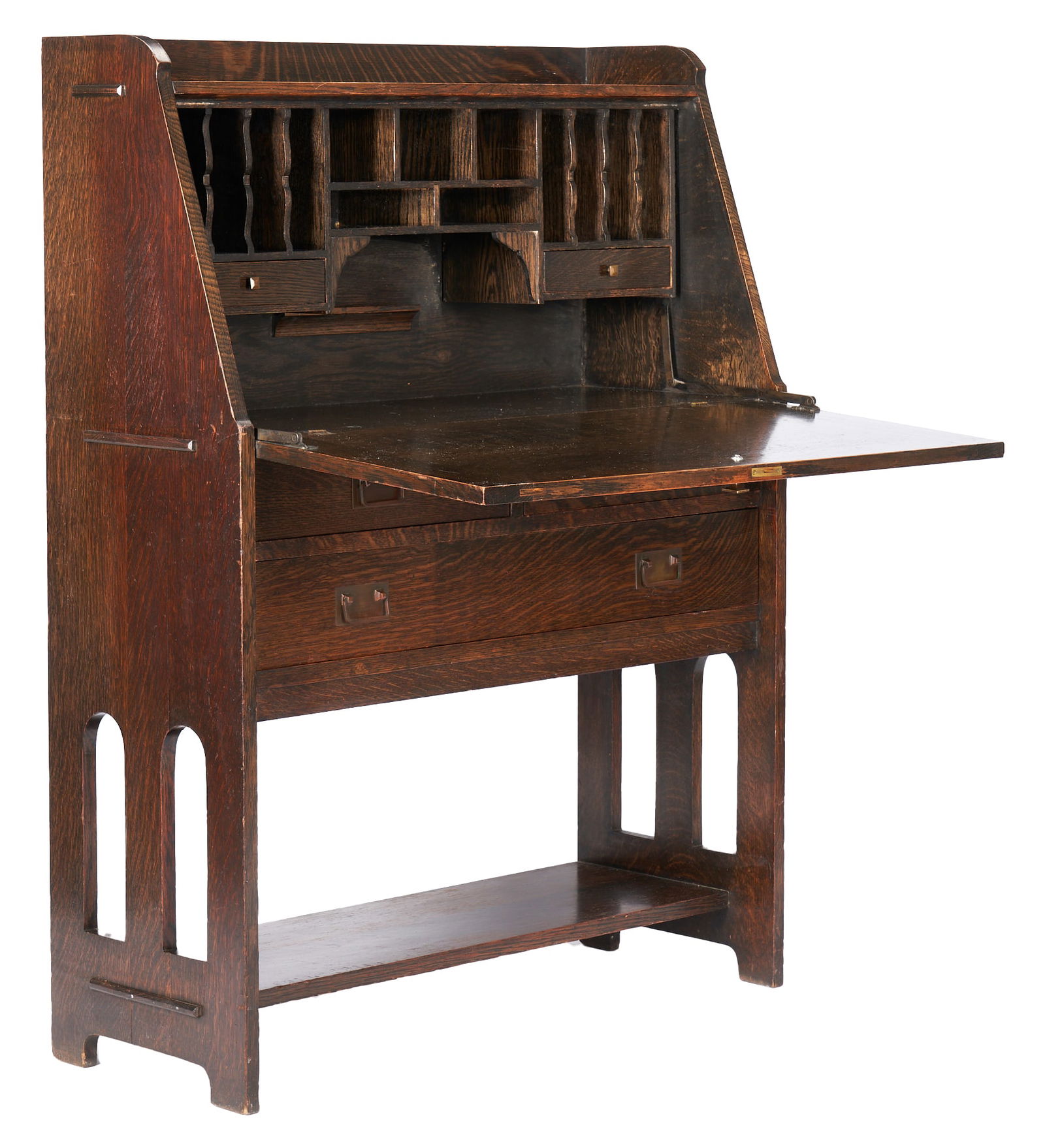 Arts & Crafts Mission Oak Fall Front Desk / Secretary By Quaint Auction