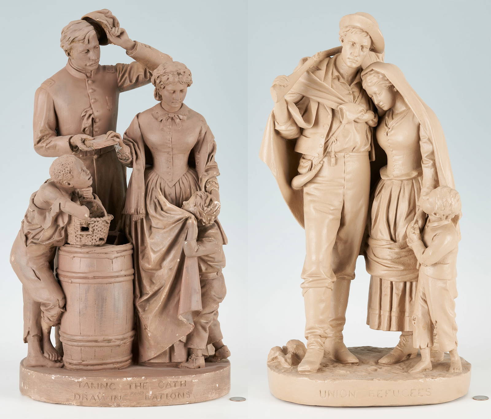Two John Rogers Civil War Figural Groups: Union Refugees And Taking The ...