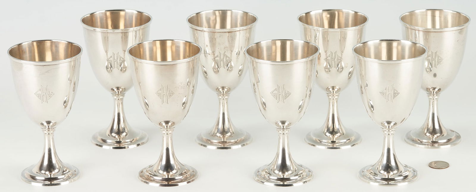 8 Gorham Sterling Silver Water Goblets Auction