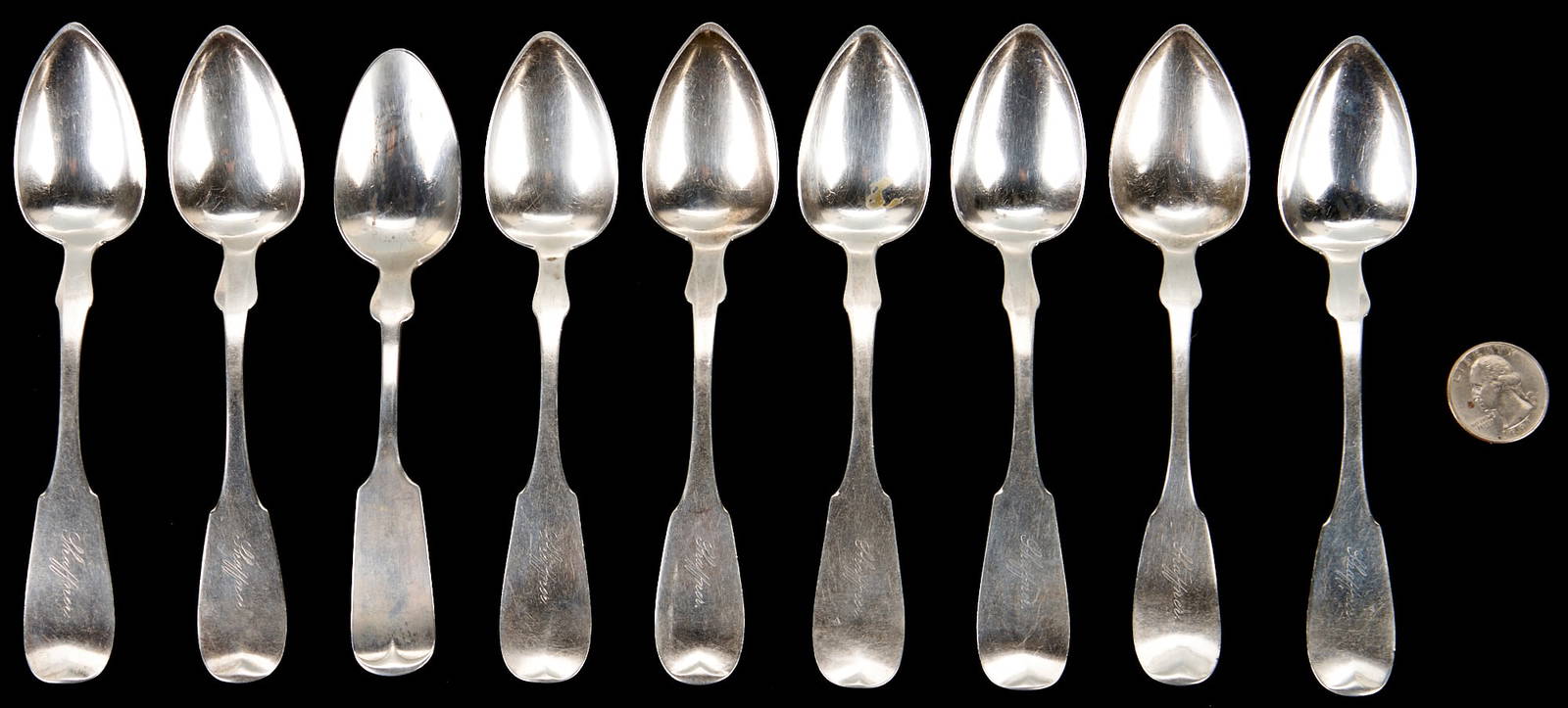 9 Calhoun Coin Silver Spoons Including Nashville Tn Marked Auction