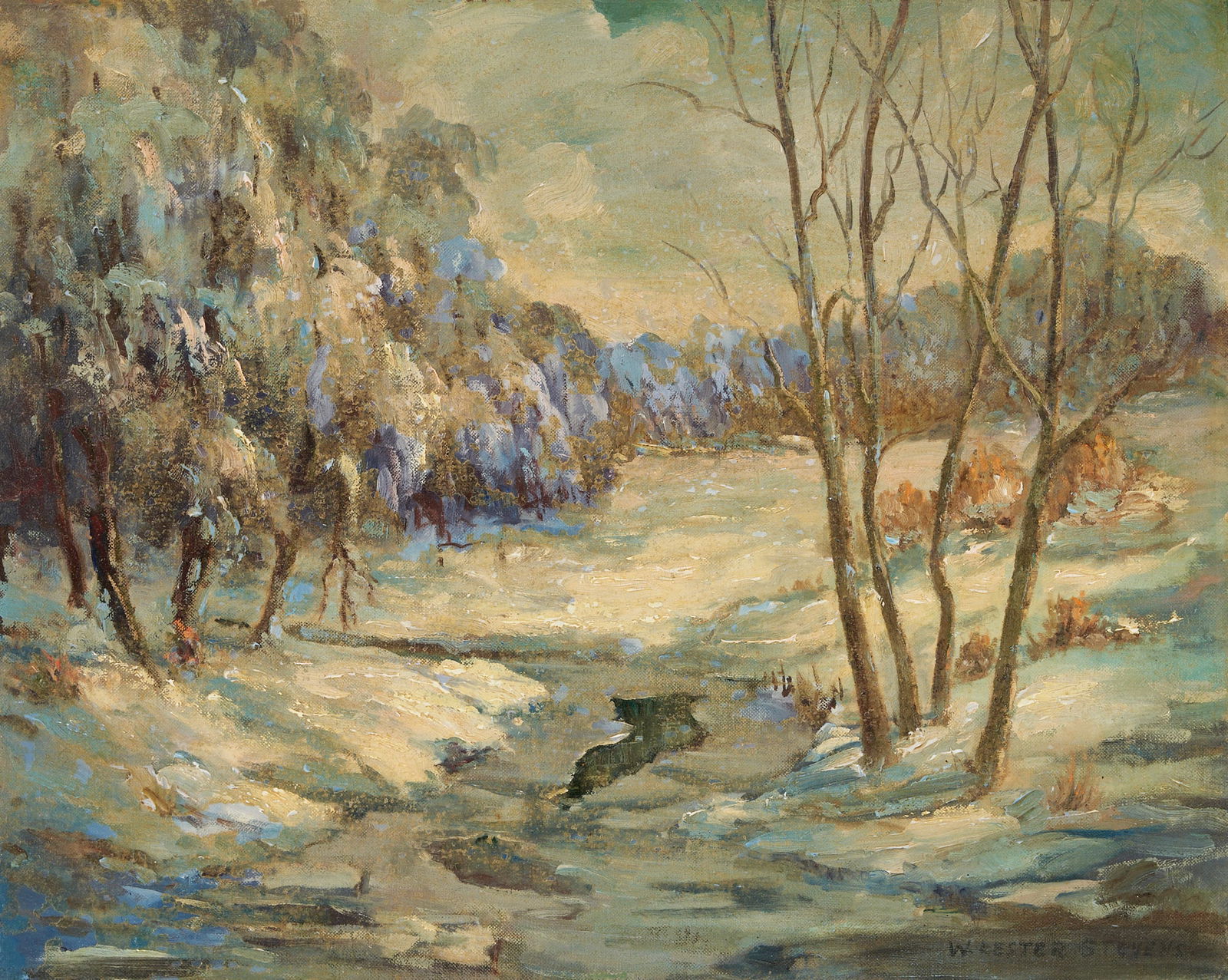 William Lester Stevens O/b Winter Landscape Auction