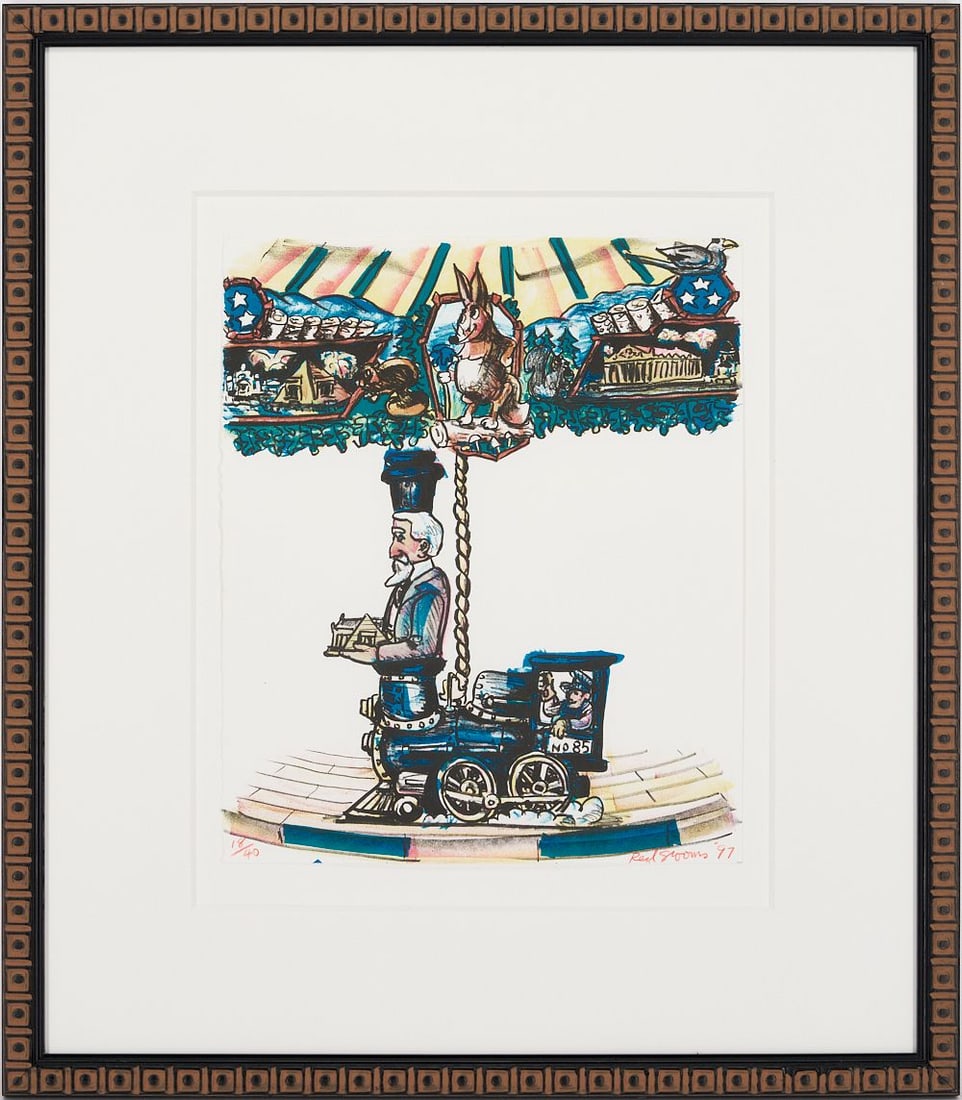 Red Grooms Signed Litho, Fox Trot Carousel, Maj. Eugene Lewis Auction