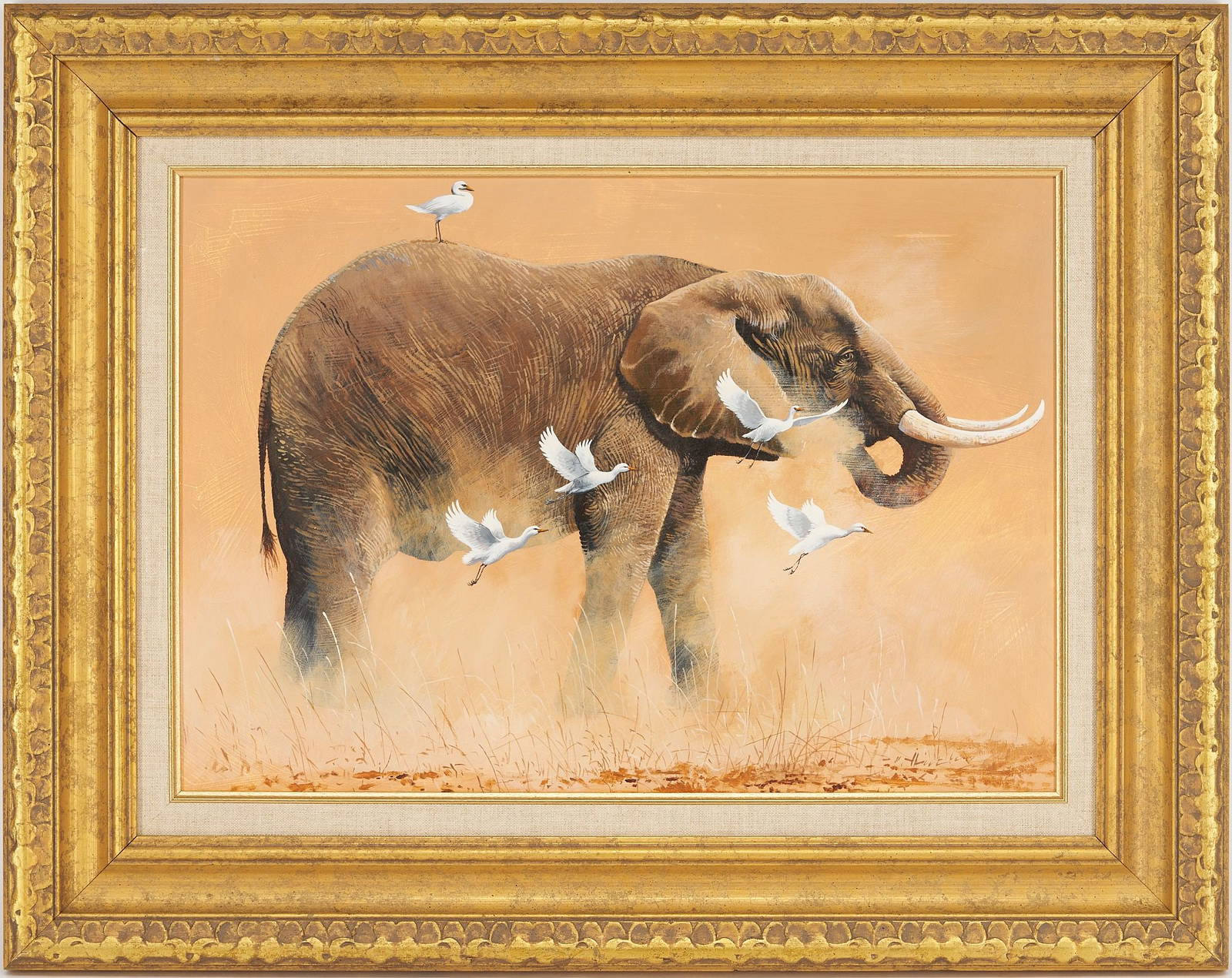 Phillip Crowe Acrylic On Board Painting, African Elephant Auction