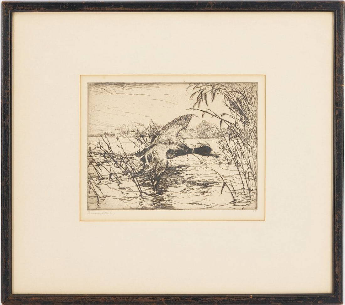 Frank Benson Etching, Duck In Flight Auction
