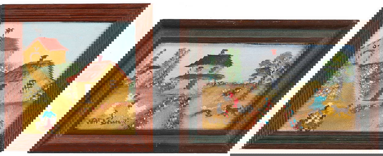 Pair Of Peti Clements Alabama Folk Art Paintings