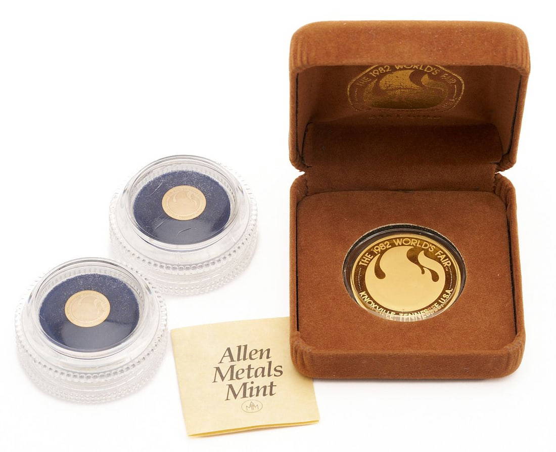 Three (3) 1982 World's Fair Gold Coins - One 24k Gold & Two 14k Gold ...