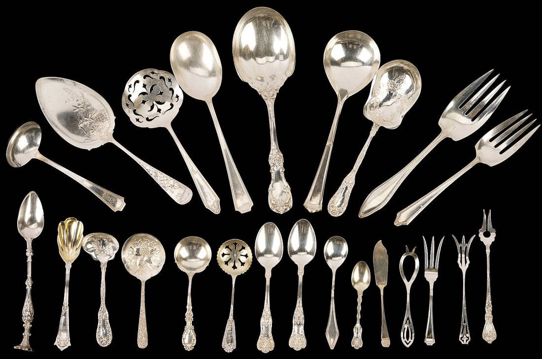 24 Pieces Assorted Antique Sterling Silver Flatware Auction