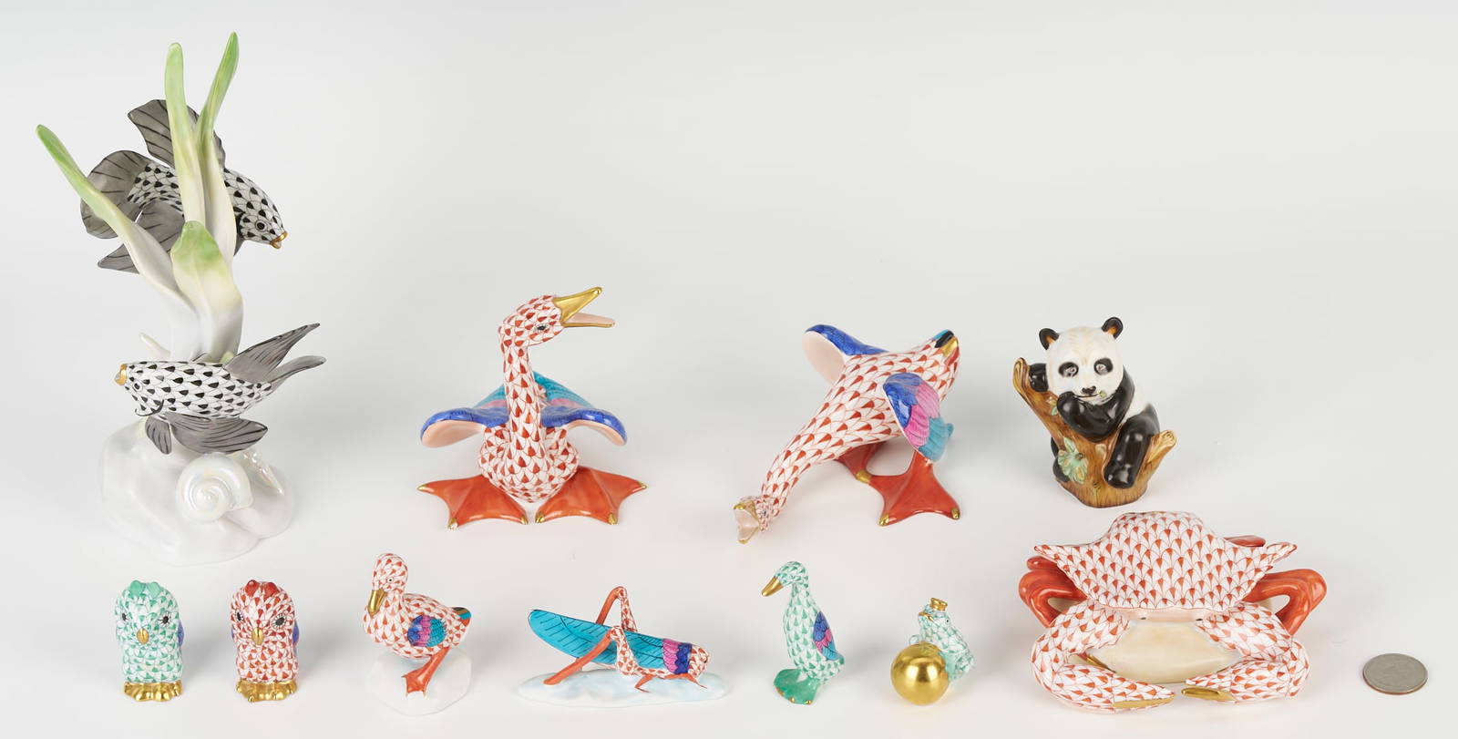 11 Herend Animal Figures Including Crab, Geese Auction