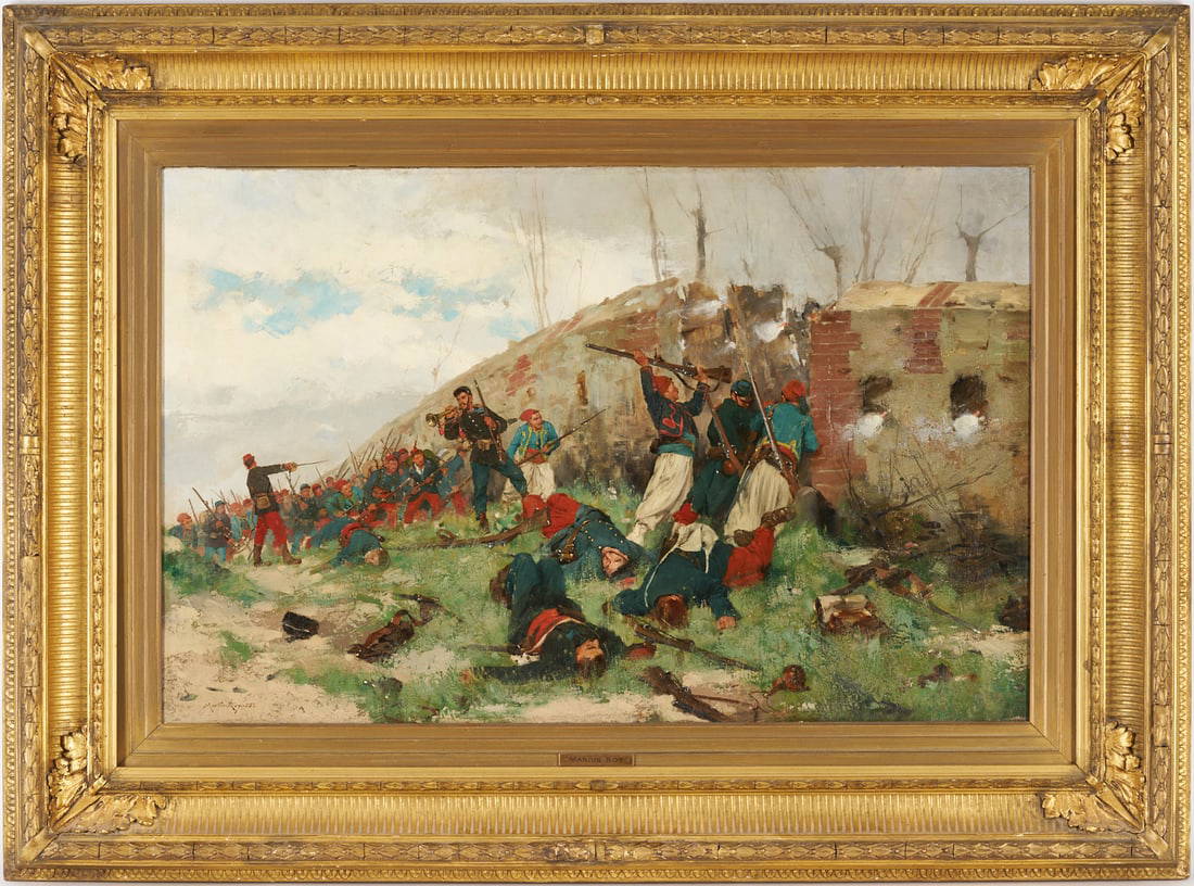 Large Marius Roy O/c, The Morning Attack, 1882 Auction
