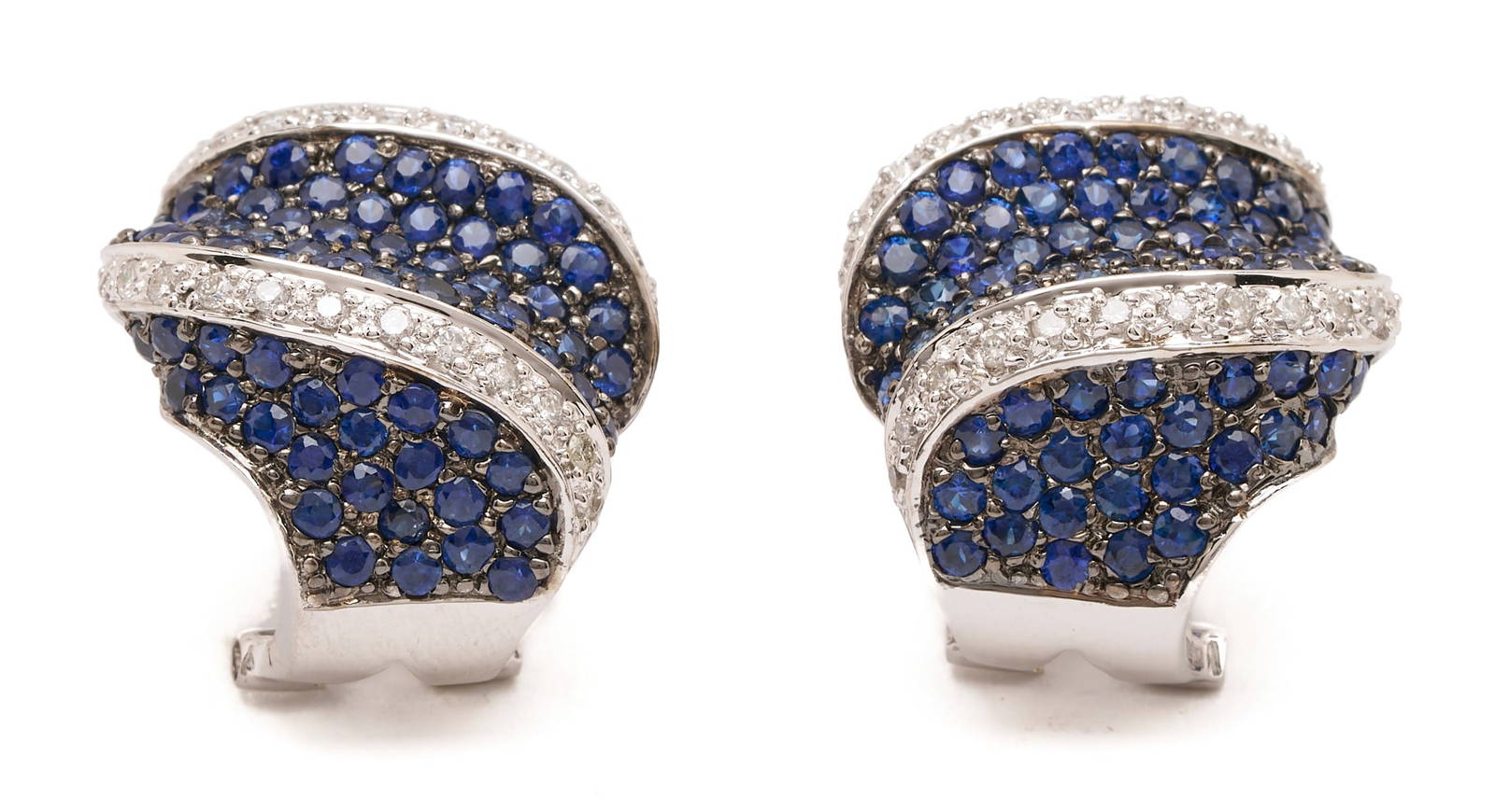 18k White Gold, Sapphire & Diamond Clip Back Pierced Earrings Auction