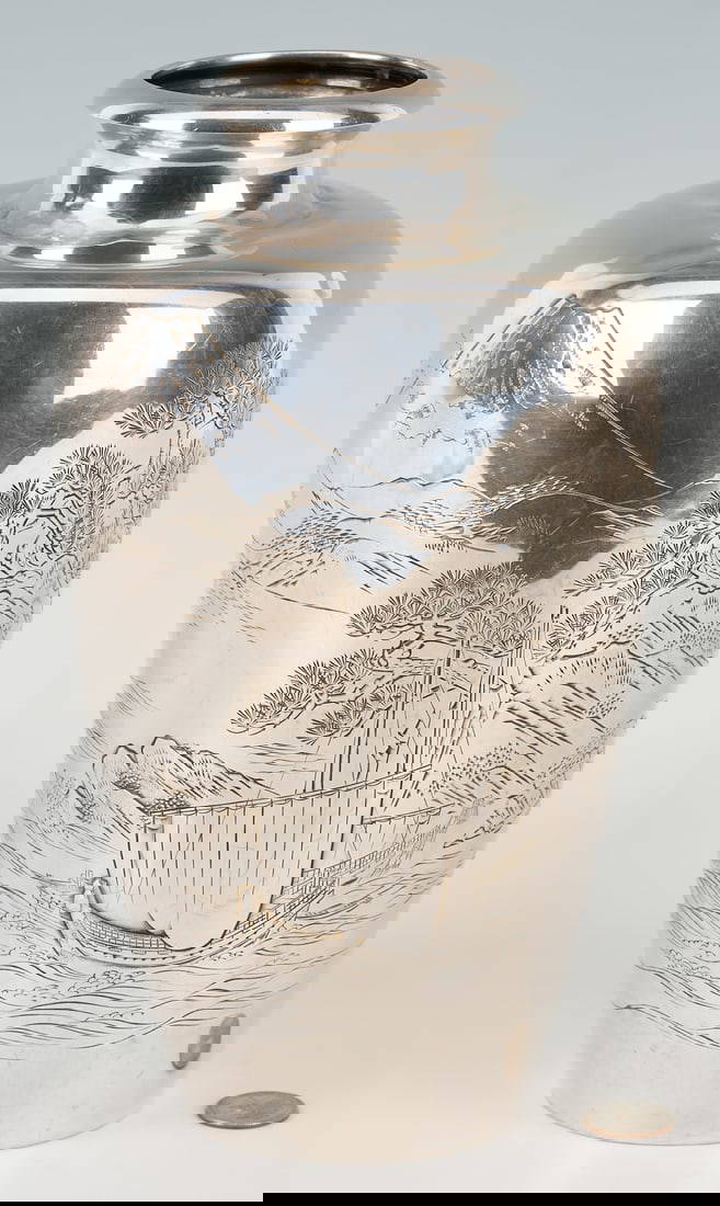 Japanese Meiji Or Taisho Jungin Silver Vase Auction