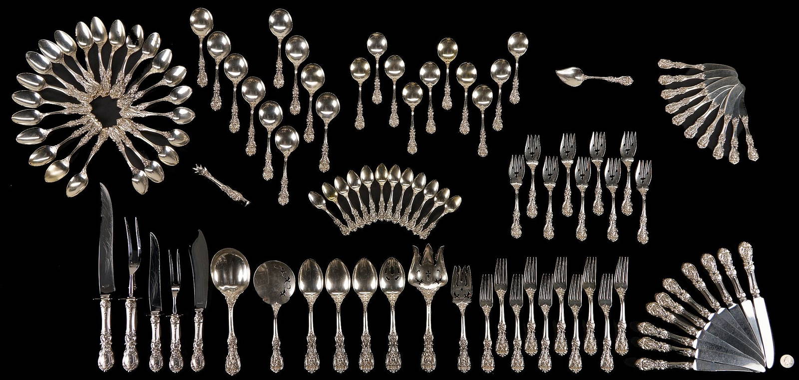 109 Pcs. Reed & Barton Francis I Sterling Silver Flatware Auction