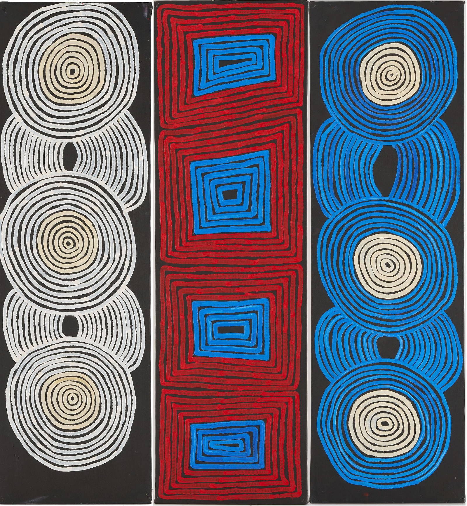 3 Ronnie Tjampitjinpa Abstract O/c Paintings, Tingari Cycle Triptych ...