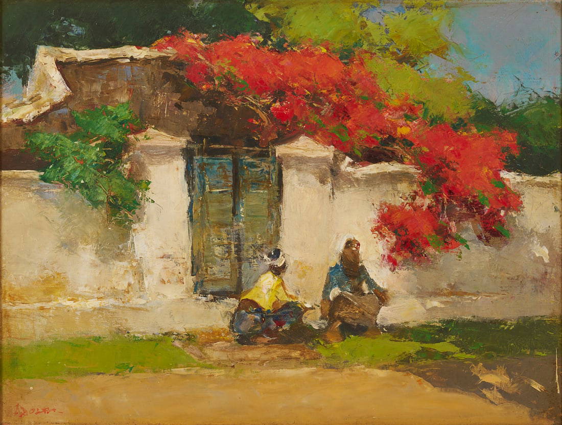 Gerard Pieter Adolfs O/c Indonesian Street Scene Painting Auction