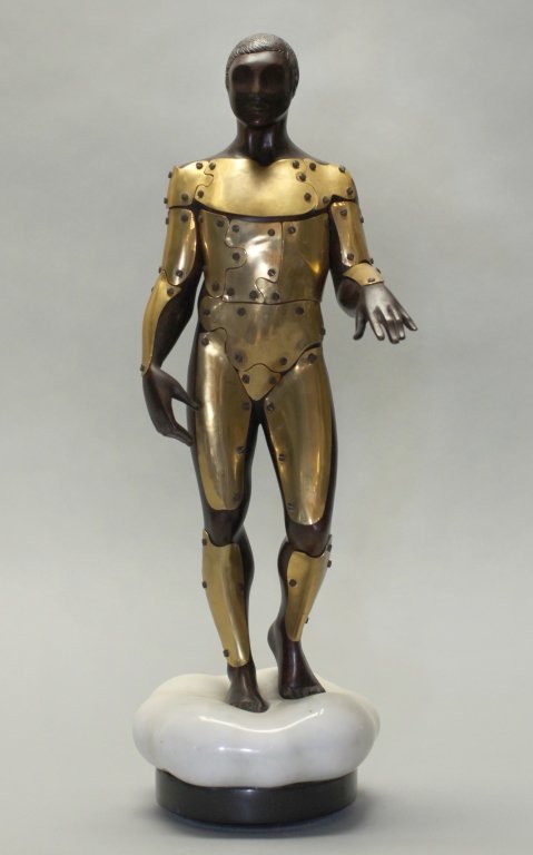 modern two tone bronze sculpture of a full-bodied man