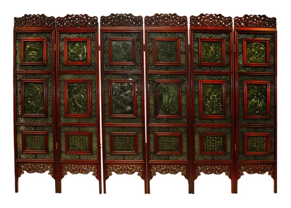 magnificent Chinese spinach jade six-panel screen