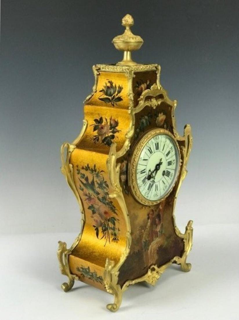 19TH C. FRENCH ORMOLU MOUNTED VERNIS MARTIN CLOCK