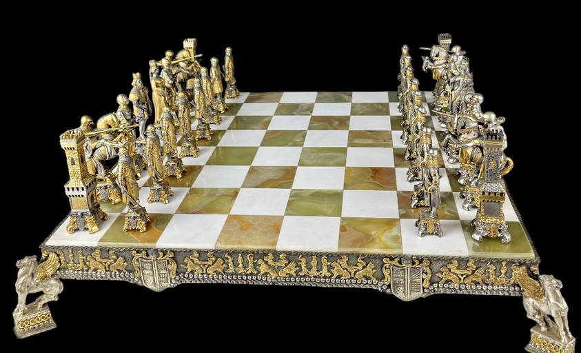 Piero Benzoni Gilt And Silver Plated Chess Set