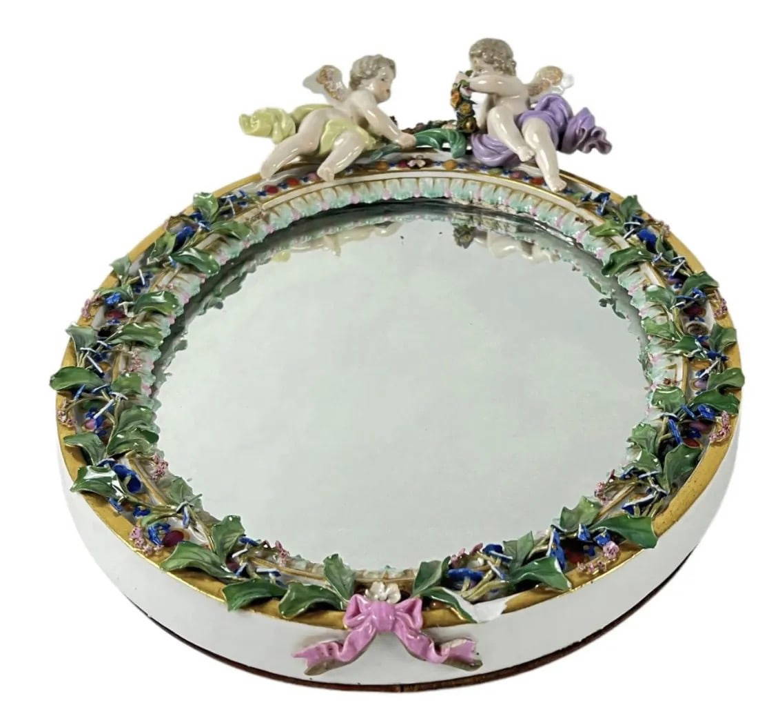 Buy 19th C. Flower Incrusted Meissen Mirror | Louvre Antique Auction In Ca