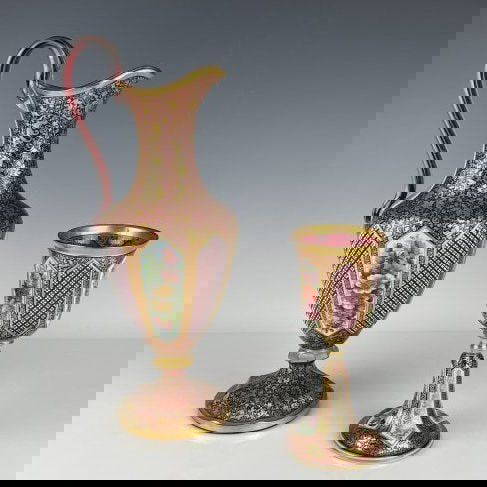 A Large Moser Glass Pitcher And Matching Glass Auction