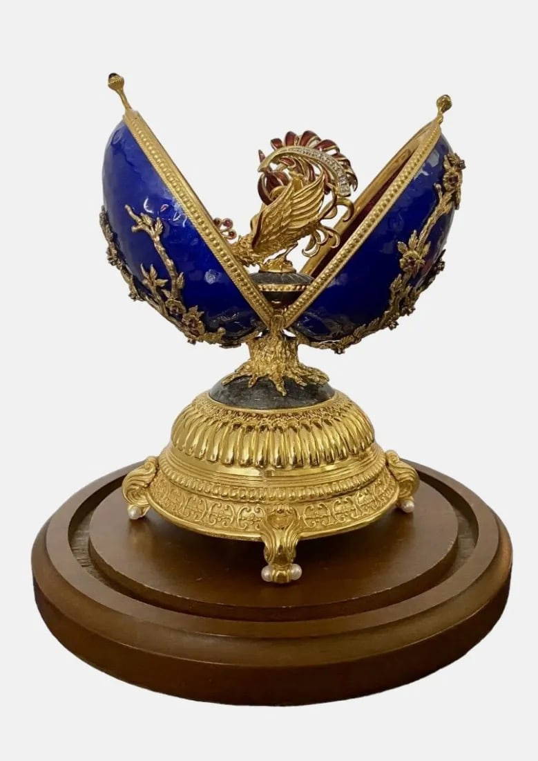 Imperial Faberge Sterling Silver Musical Firebird Egg Auction