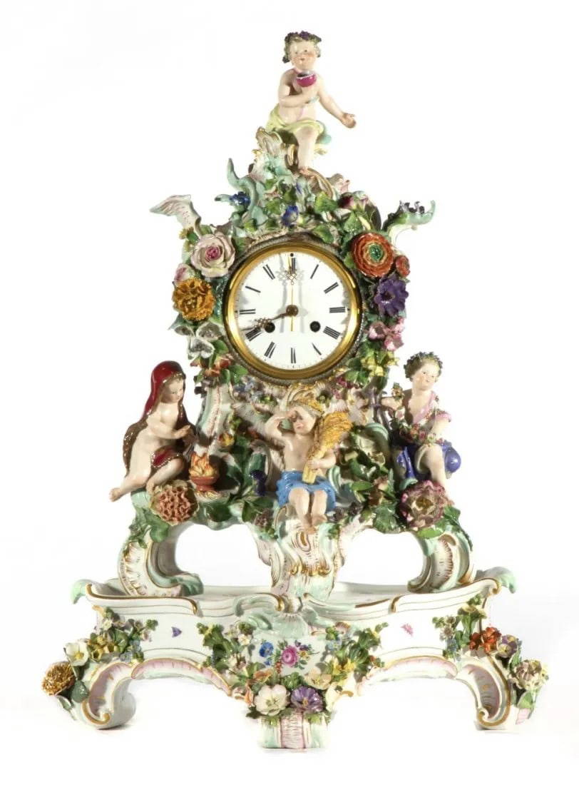 A Large 19th C. Meissen Clock Depicting The Four Seasons Auction