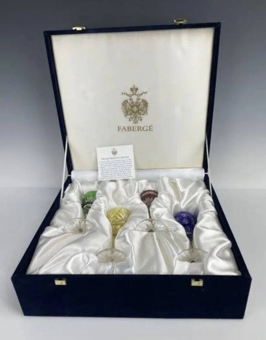 Set Of 4 Imperial Faberge Cut Crystal Wine Glasses Auction