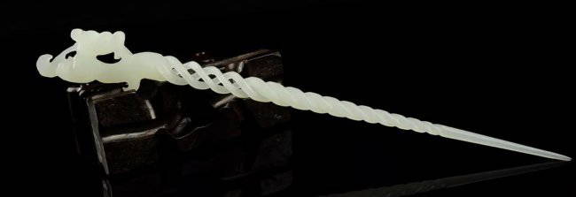 Chinese Carved White Jade Hair Pin