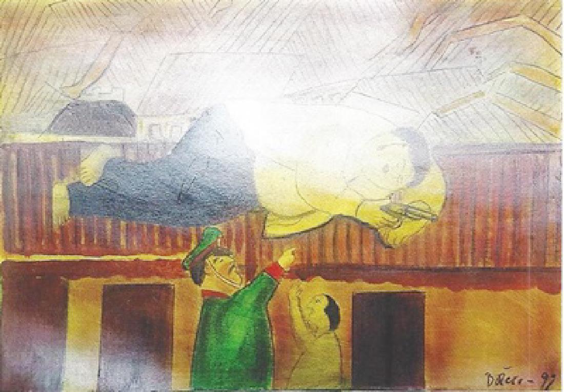 Death Pablo Escobar - Fernando Botero - Pastel On Paper