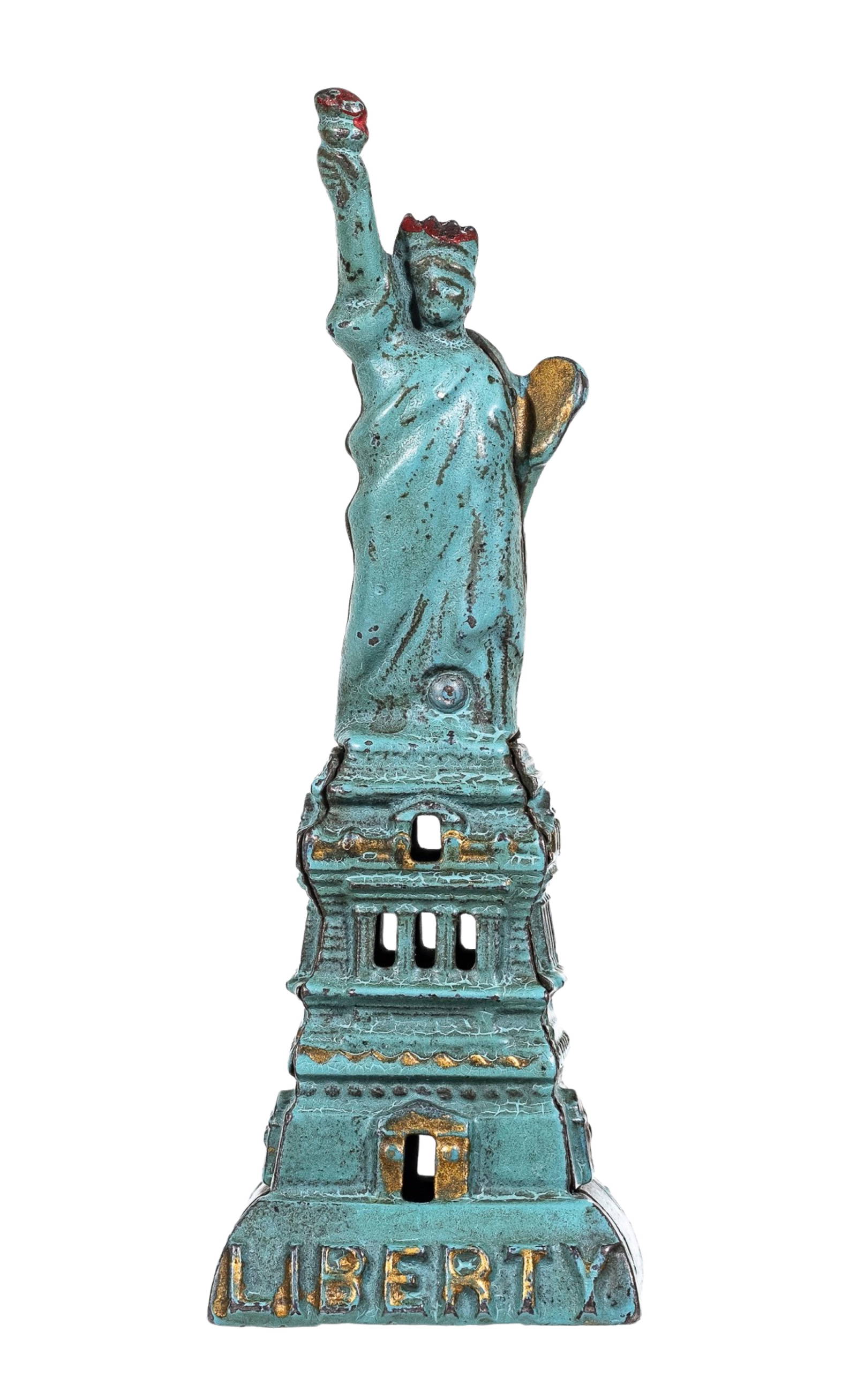 Medium Blue Statue Of Liberty - Cast Iron Bank Auction