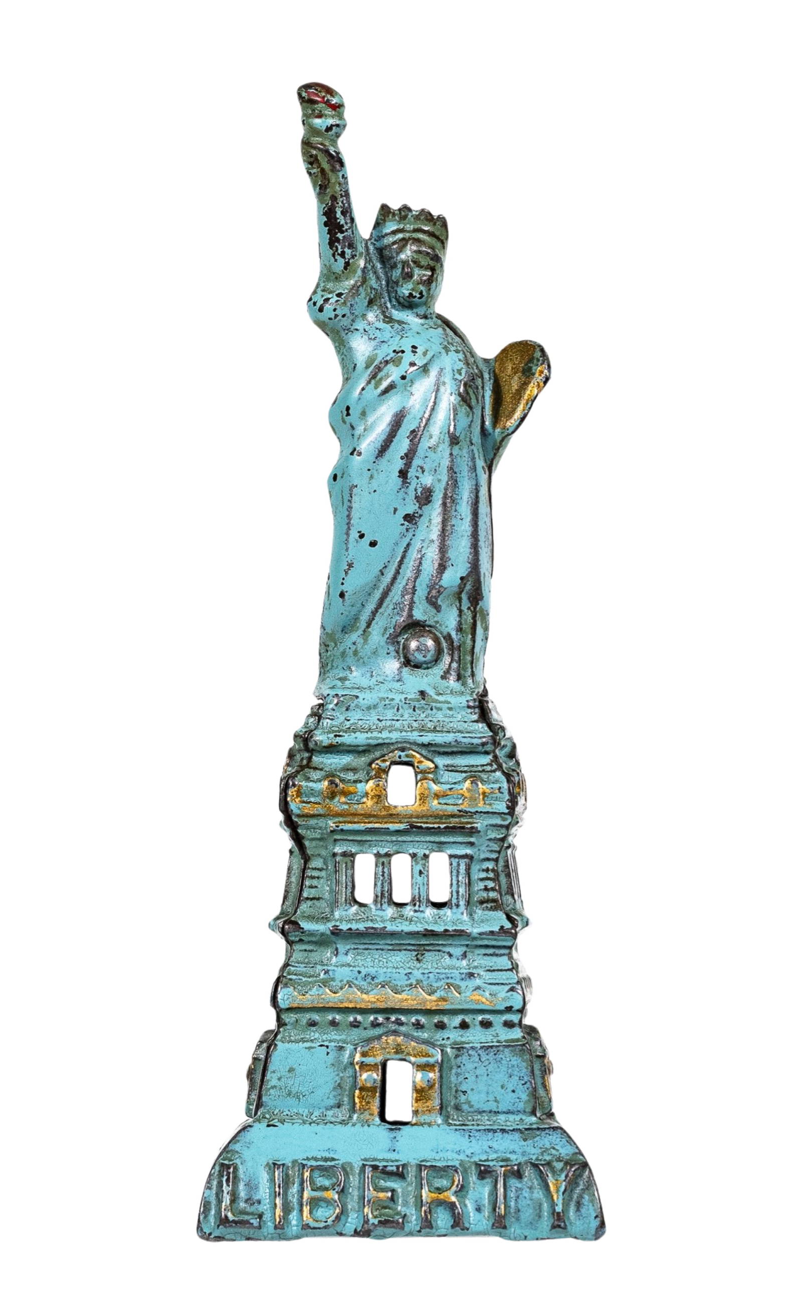 Medium Blue Statue Of Liberty - Cast Iron Bank Auction