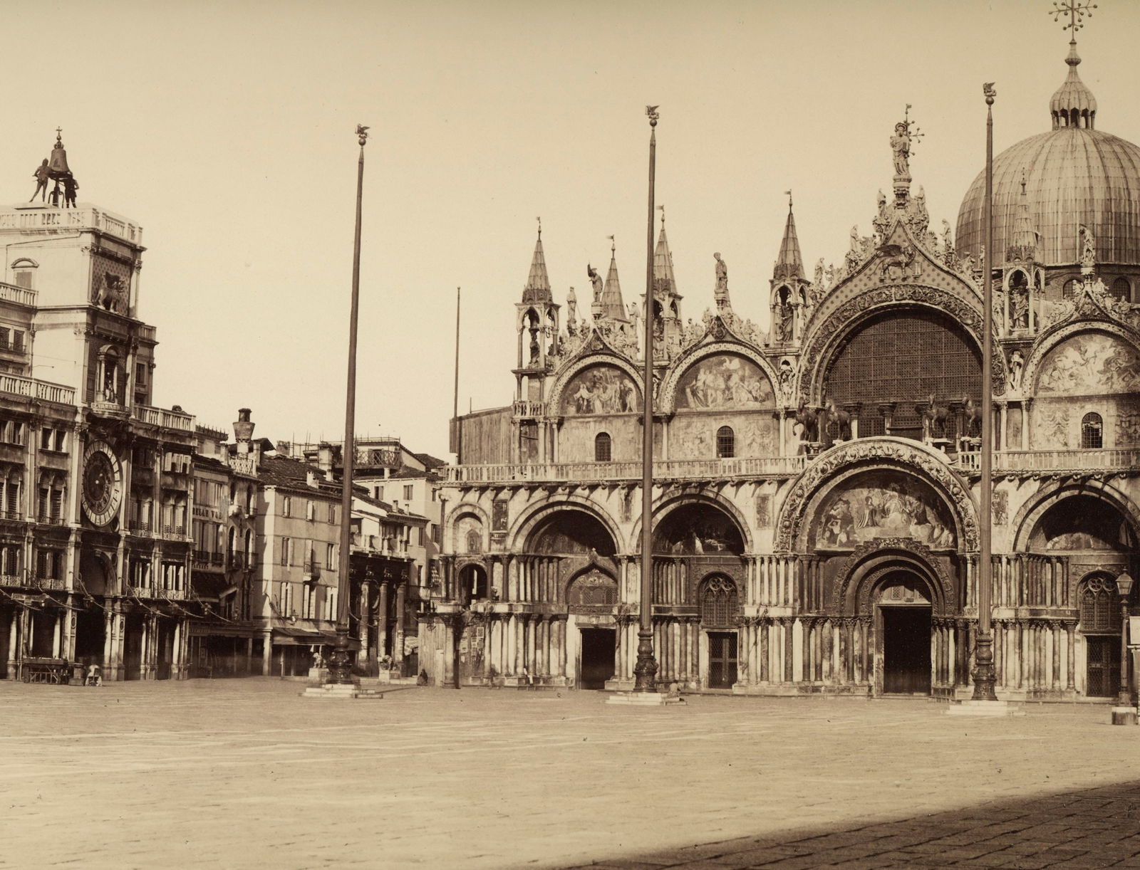 Italy. Cathedral Of St. Mark And Clock Tower, Venice, Italy. C1875 Auction