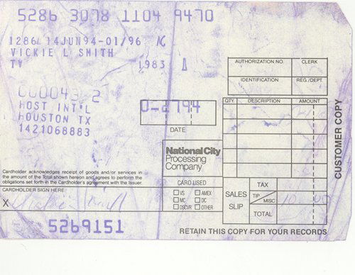 Anna Nicole Smith Personal Receipt (2/7/1994)