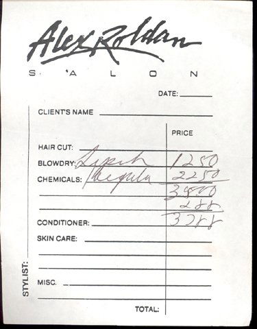 Anna Nicole Smith Original Salon Receipt Gai Coa