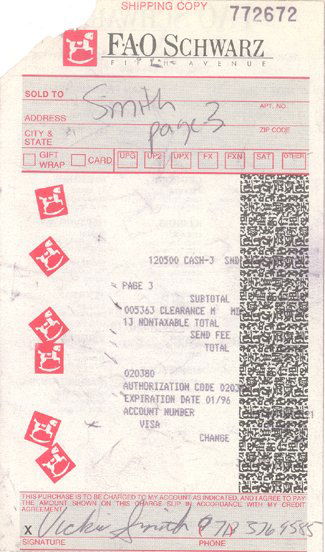 26: Anna Nicole Smith Personal Receipt (c.1993)