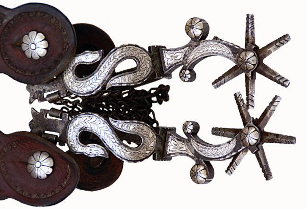 Spectacular Sterling Inlaid Coiled Snake Spurs. Th