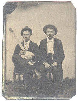 Sixth Plate Tintype Smoking Musicians Banjo